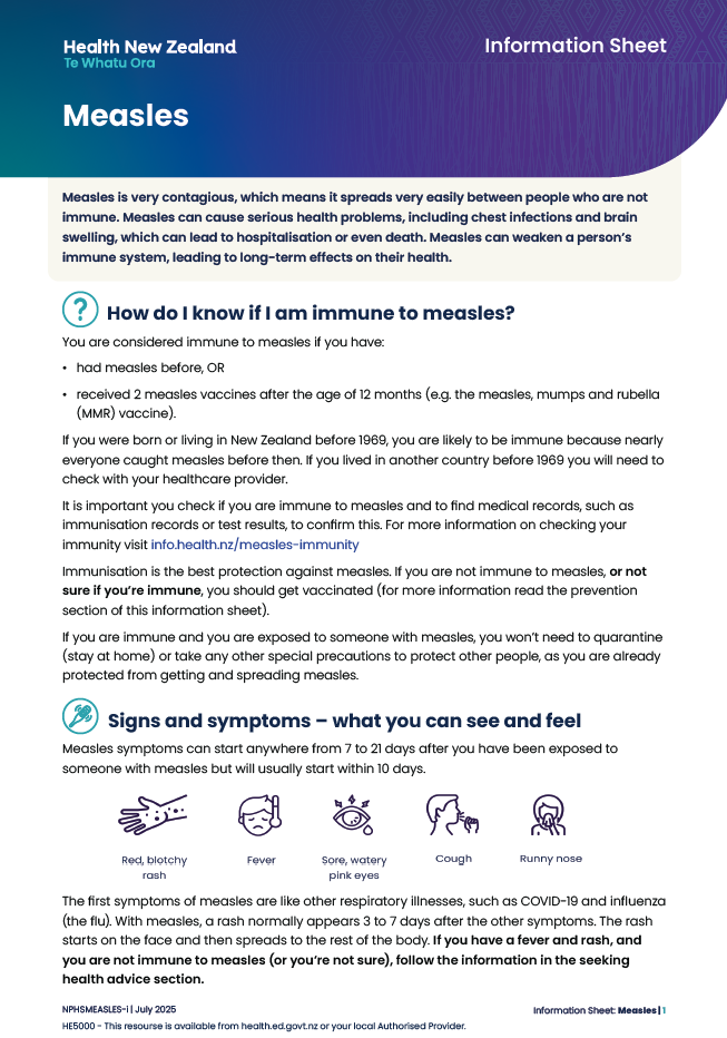 Measles - information sheet - English - HE5000 – HealthEd