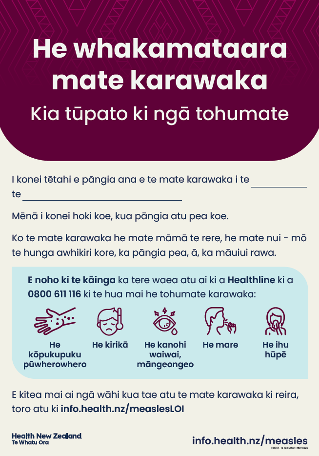 He whakamataara mate karawaka - measles A4 poster - te reo Māori - HE5 ...
