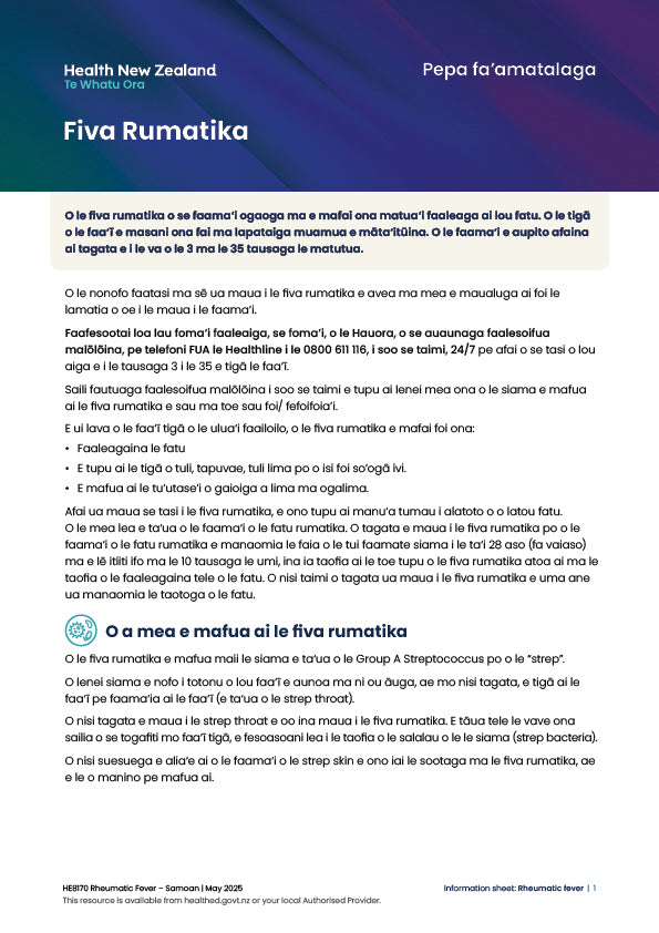 Rheumatic fever - information sheet - Gagana Sāmoa (Samoan) - HE8170 ...