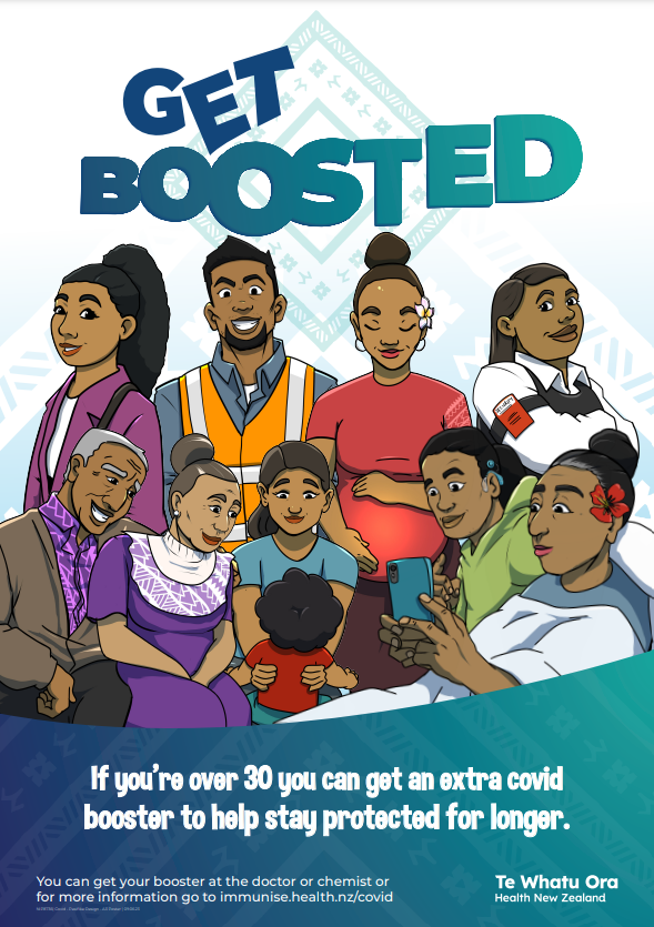 COVID-19 Get Boosted poster - Pasifika design - NIP8736 – HealthEd
