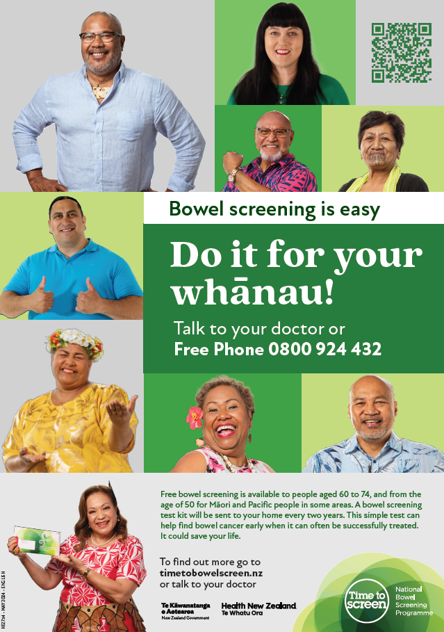 Bowel screening is easy - Do it for your whānau! poster A3 English - H ...