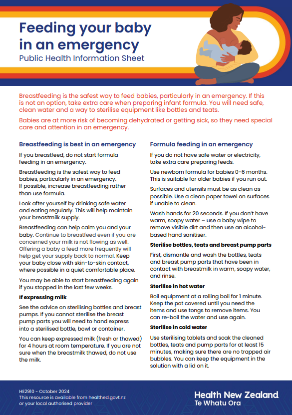 Feeding your baby in an emergency - HE2910 – HealthEd