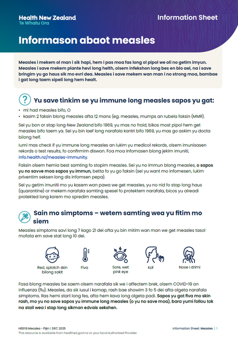 Measles information sheet – HealthEd