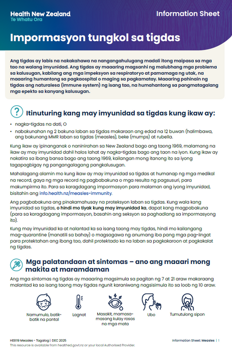 Measles information sheet – HealthEd