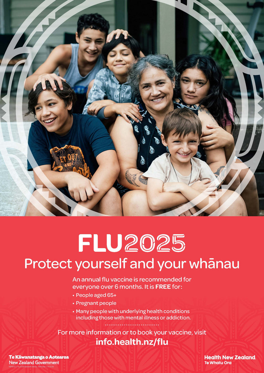 Flu 2025 - NIP8722 Protect yourself and your whānau - A3 poster – HealthEd