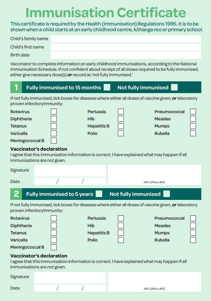 Immunisation Certificate - NIP8858 – HealthEd