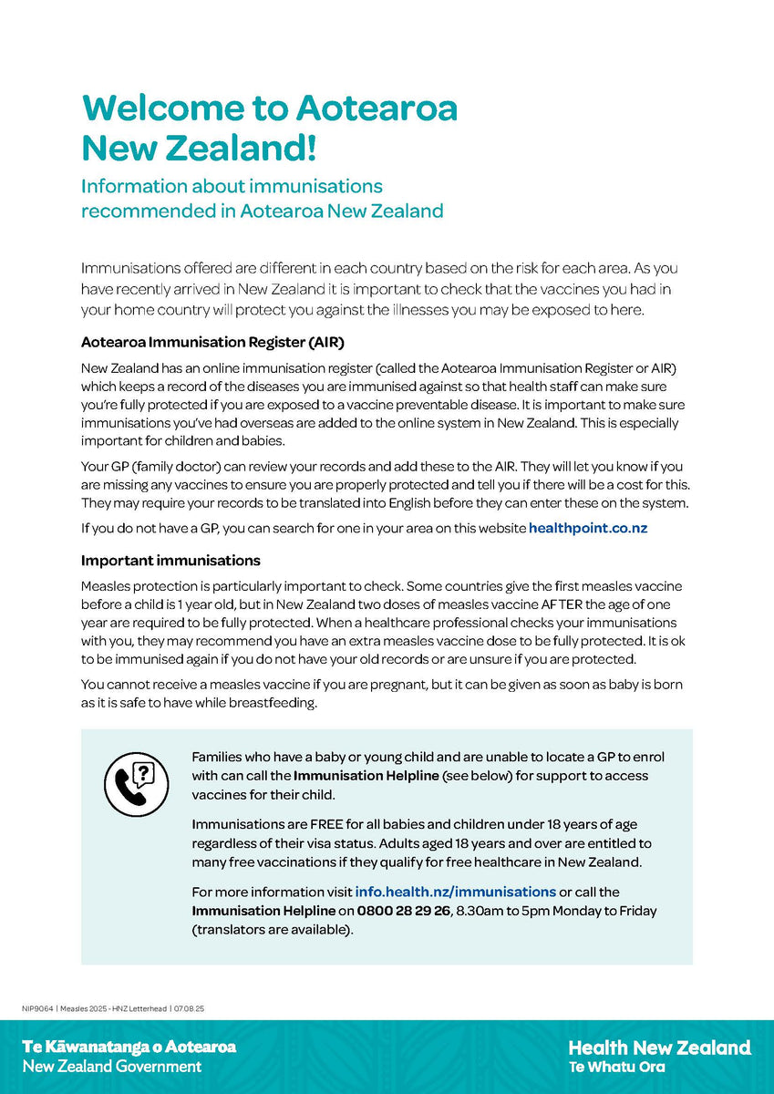 Information about immunisations recommended in Aotearoa New Zealand ...