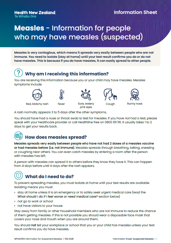 Measles - Information for people who may have measles (suspected) - NP ...