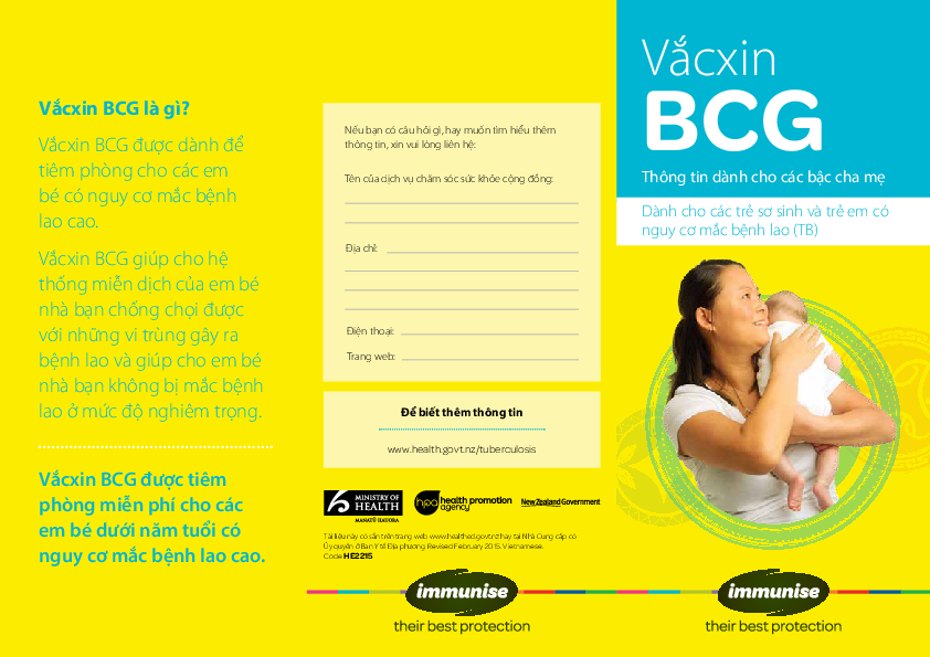 BCG Vaccine: Information for Parents – Vietnamese version – HealthEd
